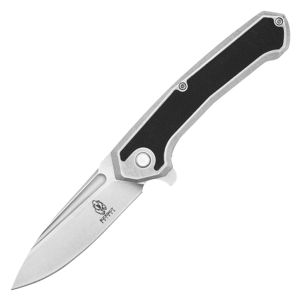 Buckshot Knives - 8" Stonewashed Black D2 Steel | Ball Bearing Pocket ...