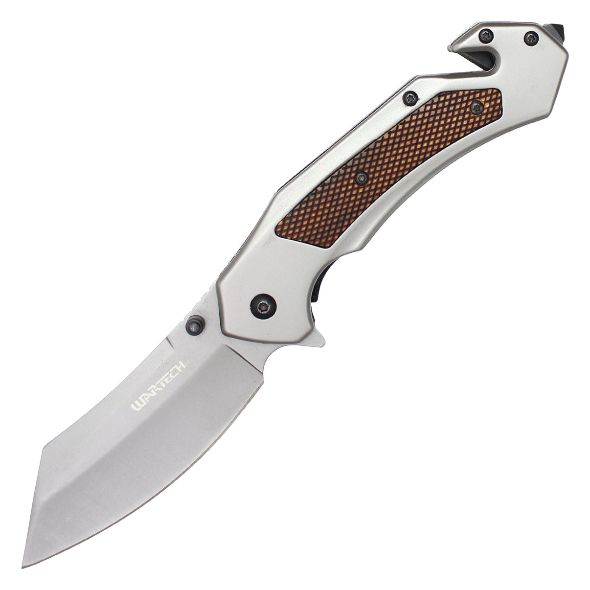 Wartech - 8.5" Silver Textured Cleaver | Spring Assisted Pocket Knife ...
