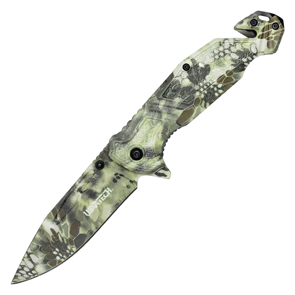 Wartech - 8" Woodland Morpho Camo | Spring Assisted Pocket Knife – Neptune