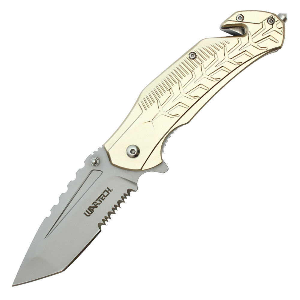 Wartech - 8" Tan Serrated | Spring Assisted Pocket Knife – Neptune