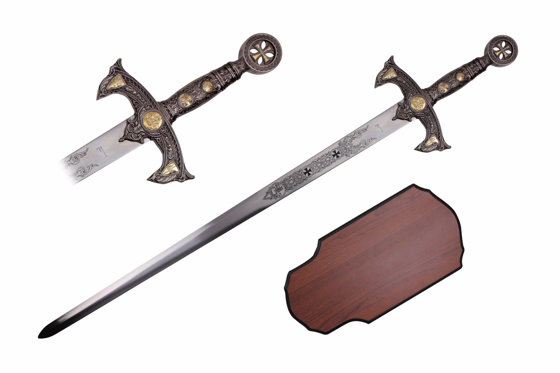 47-inch Crusader Sword Chrome w Wooden Plaque – Neptune