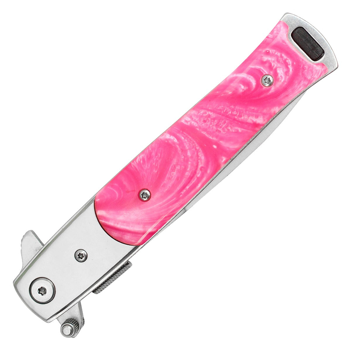 9" Pink Marbled Stiletto | Spring Assisted Pocket Knife – Neptune