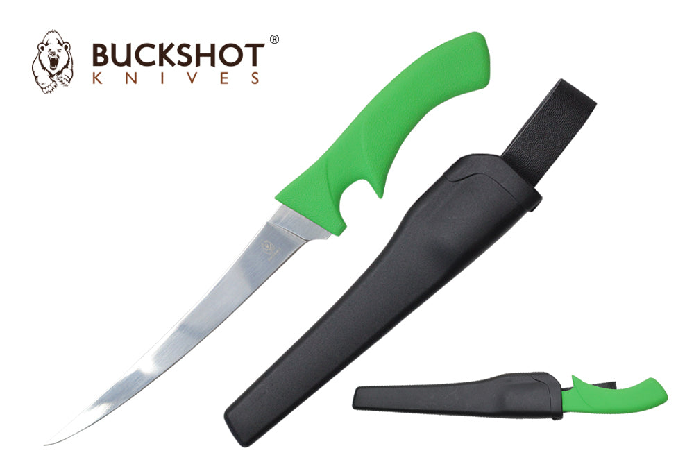 12 GREEN PLASTIC HANDLE FILET KNIFE WITH SHEATH-inch – Neptune